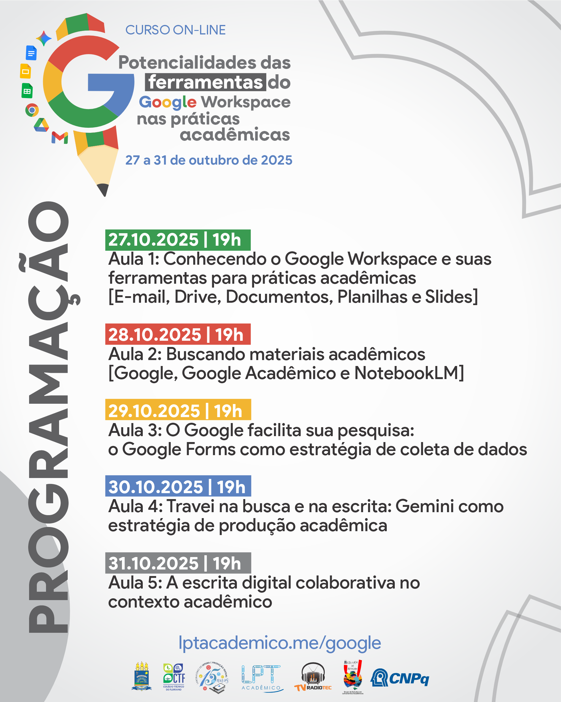 LPT Acadêmico oferta curso sobre Google Workspace e práticas acadêmicas - UFPI